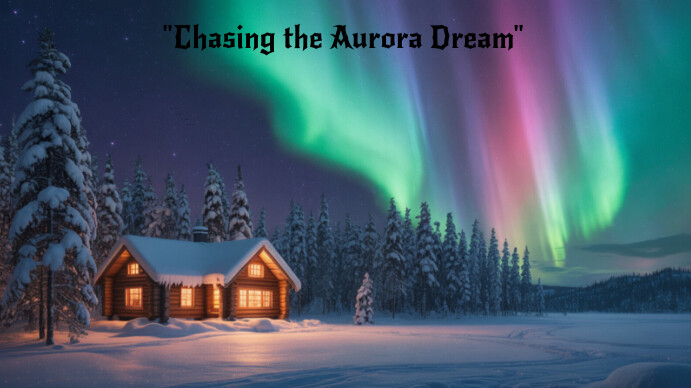 Purple Collage Chasing The Aurora Dream | Winter Cabin Under Northern Lights Poster Digital ...